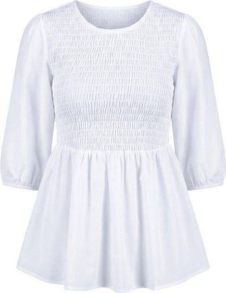 Angel Of Style Longbluse Bluse A-Linie Smok-B&uuml;ste 3/4-&Auml;rmel Volant