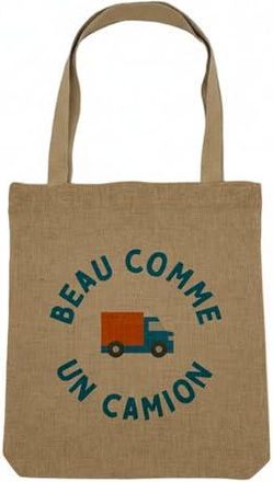 Fabulous Sac Shopping Tote Bag Aspect Lin - Beau Comme un Camion Enfant Mignon - Sac de Courses Toile Epaisse 360g Beige Naturel Cabas Port&eacute; Epaule Solide Impr