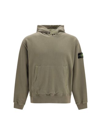 Stone Island Mens Hooded Sweatshirt Military Green Cotton Sweatshirts Sweater