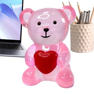 Generico B&auml;rfigur, Tierskulptur aus Harz mit Herz, Skulptur eines l&auml;chelnden B&auml;rs, f&uuml;r Zuhause, Schreibtisch, Wohnzimmer, Schlafzimmer, Arbeitszimmer, Innen- u