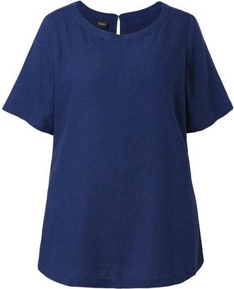 Ulla Popken Longbluse Bluse Leinenmix A-Linie Rundhals Halbarm