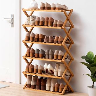 Generic Schuhregal aus Bambus, Faltbar Schuhst&auml;nder, Platzsparendes Vertikales Schuhregale for Eingangsbereich, Wohnzimmer, Schlafzimmer, Balkon, Studentenwoh