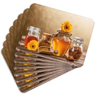 MG Design Set aus 8 Kork-Platzsets - Honey 1 - 30 x 40 cm - hitzebest&auml;ndig & abwischbar, mit Korkr&uuml;ckseite
