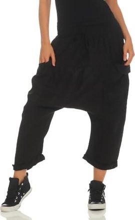 Malito more than fashion Malito Mujer Harem Pantalones Lino Pantalons Bloomers Capri Couleur noir, Taille unique