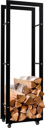 Clp Kaminholzst&auml;nder Keri mit Rollen I Kaminholzregal aus schwarzem Metall I Aufbewahrung f&uuml;r Brennholz, Farbe:schwarz, Gr&ouml;&szlig;e:25x40x125 cm