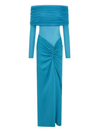 CHRISTOPHER ESBER robe longue Sonora Veiled à épaules dénudées - Bleu