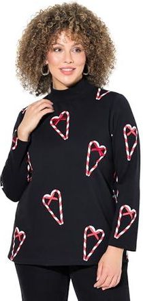 Ulla Popken Femme Grandes Tailles Sweat-Shirt Classique &agrave; col Montant et Manches Longues, Sucre dorge Noir 46+ 833684100-46+