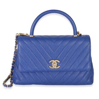 Chanel Medium Blue Chevron Coco Top Handle Bag