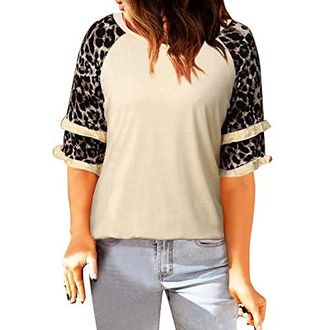 Janly T-shirts Gym pour femmes T-shirt &agrave; la mode pour femmes avec imprim&eacute; l&eacute;opard manches raglan dans une coupe ample d&eacute;contract&eacute;e pour femmes soucieuses de