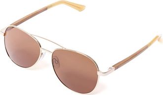 Bonizetti Herren Sonnenbrille BOSTON Breite 136mm Holz Gold, Glasfarbe braun 136mm Pilotenbrille, Naturmaterialien