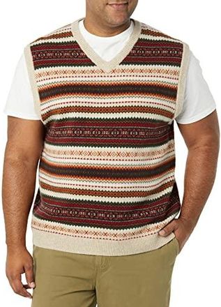 Amazon Essentials Gilet en Laine dagneau Homme, Avoine Chiné Motif Jacquard Écossais, XXL Taille Tall