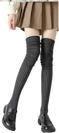 Generico Chaussettes hautes de cuisse tricot&eacute;es, v&ecirc;tements de printemps l&eacute;gers pour femmes, Dark Grey, Taille Unique