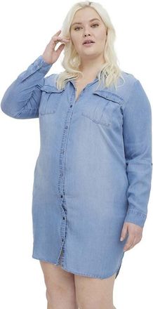 Vero Moda CURVE Damen Vmsila Short Dress Mix Ga Curve Noos Jeanskleid, Light Blue Denim, 52 Große Größen EU