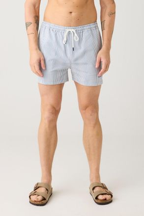 Knowledge Cotton Apparel Herren vegan Badeshorts Mid Thigh Seersucker Blau Gestreift