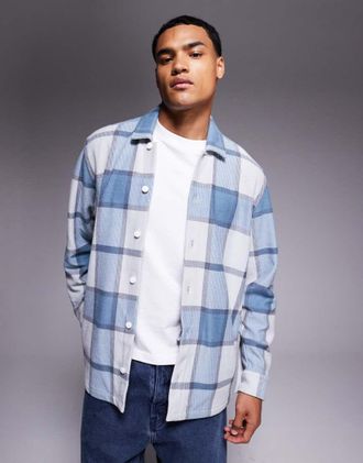 Boss Orange by Hugo Boss Locky - Karierte Oversize-Hemdjacke aus schwerem Stoff in Hellgrau