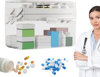 Generico Tragbare Medizinbox | Pillenbox mit zwei Fächern | transparenter Organizer für Schreibwaren, Vitamine, Nahrungsergänzungsmittel und Notfälle