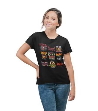 AC/DC Legend Icon Officiel AC/DC imprim&eacute; T-Shirt pour Femme Col Ras du Cou Manches Courtes Coton Coupe r&eacute;guli&egrave;re,Patchwork_N,Taille XXL
