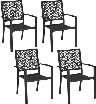 Yaheetech 4-er Set Metallstuhl Outdoor-Esszimmerstuhl bis 136 KG Belastbar Stapelbarer Gartensessel aus Metall 58 &times; 59,5 &times; 89 cm LxBxH Schwarz