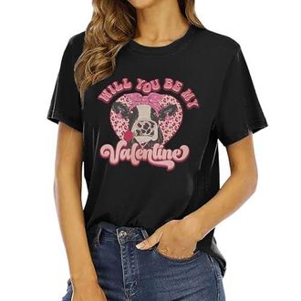 Generic T-shirt &agrave; manches courtes pour femme imprim&eacute; pour la Saint-Valentin 2026, Noir, 3XL
