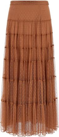 Twinset Femme, Jupes, Brun, Taille: 36 FR Jupe Longue en Tulle Plumetis