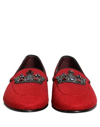 Dolce & Gabbana Mens Red Crown Embellished Dress Loafers Shoes Leather