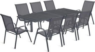 IDMarket Idmarket - Salon de jardin poly extensible table 90-180 cm et 8 chaises gris fonc&eacute;