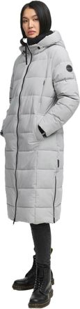 Marikoo Damen Wintermantel (XS-6XL) - gesteppt, abnehmbare Kapuze, 6 Taschen, Rippkragen - N079 - Grey Gr&ouml;&szlig;e S - Gr.S