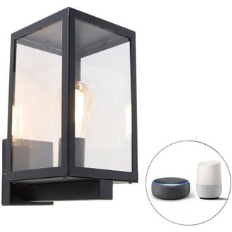QAZQA Smarte Au&szlig;enwandleuchte schwarz mit Glas inkl. Wifi ST64 - Rotterdam