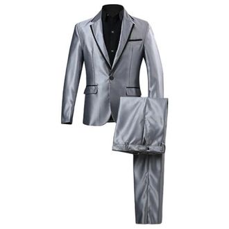 Generic Costume 2 pi&egrave;ces pour homme - Coupe ajust&eacute;e - Veste de smoking formelle - Blazer et pantalon - Pour mariage, bal de fin dann&eacute;e, d&icirc;ner, Gris argent&eacute;, 3