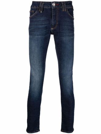 Philipp Plein jean slim &agrave; taille basse - Bleu