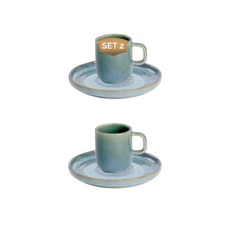 Palmers Miami kleine Tassen Untertassen - 2er-Set, Steinzeug, t&uuml;rkis gr&uuml;n, 8 cl - 5,5 cm moderne, kompakte Form, f&uuml;r Kaffee, Espresso und Desserts sp&uuml;lmaschin