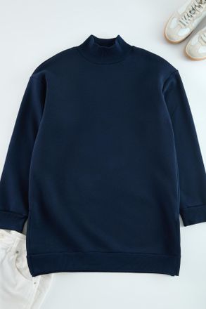 Trendyol Modest Damen Dunkelblau Einfarbig Lang Oversize Modest Sweatshirts