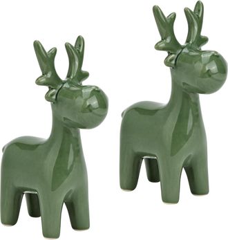 Matches 21 Keramik Winter Dekofiguren Set Rentier gr&uuml;n 14 cm - Weihnachtsdeko f&uuml;r Innen im Scandi-Stil