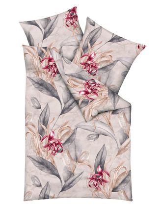 JACK by Kaeppel Fein Biber Bettw&auml;sche 2 TLG. 135x200cm Asmara Allover Natur Jade Gr&uuml;n Bl&auml;tter Rei&szlig;verschluss, Farbe:Beige