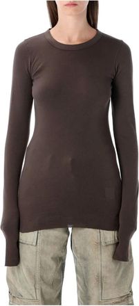 Rick Owens Femme, Tops, Brun, Taille: 42 FR T-shirt &agrave; manches longues c&ocirc;tel&eacute; Dark Dust Aw25