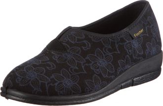 Fischer Markenschuh Fischer Damen Dora Blumen Hausschuhe, Blau/Blauschwarz