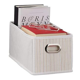 Relaxdays Aufbewahrungskorb Bambus, Badk&ouml;rbchen rechteckig, faltbar, Regalkorb lang & schmal, HBT 14 x 15 x 31 cm, wei&szlig;