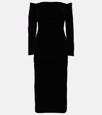 Carolina Herrera Robe midi en velours à encolure bardot