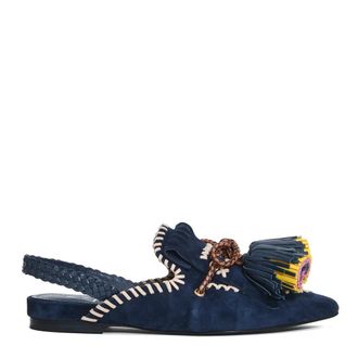Elena Iachi Sandalen - Slingback Blue Suede Tassels - Gr. 36 (EU) - in Blau - f&uuml;r Damen