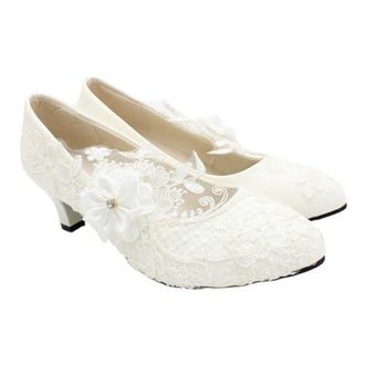 BESPORTBLE Chaussures de Mariage pour Femmes &agrave; Talons Carr&eacute;s 5 CM en Dentelle Blanche L&eacute;g&egrave;res et Solide Style Romantique &agrave; Lacets pour Soir&eacute;e Banquet et C&eacute;r&eacute;moni