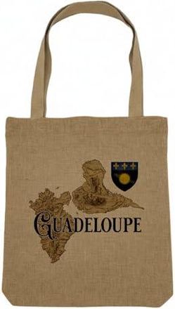 Fabulous Sac Shopping Tote Bag Aspect Lin - Guadeloupe 971 D&eacute;partement Ile Carte Ancienne Rare - Sac de Courses Toile Epaisse 360g Beige Naturel Cabas Port&eacute; Ep