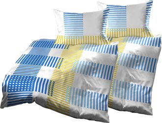 Gerald Wittmann 4teilig Bettw&auml;sche-Set 2X 140x200 cm + 2X 70x90 cm, Mikrofaser, Kariert Blau Wei&szlig; Gelb