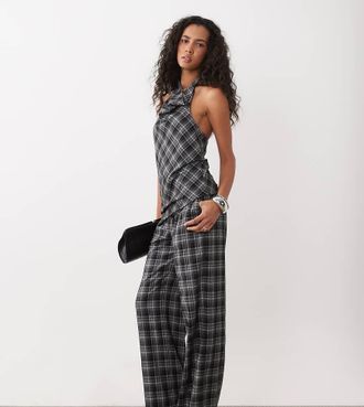 KAIIA exklusive Wide-Leg-Hose als Kombiteil in grauem Karomuster