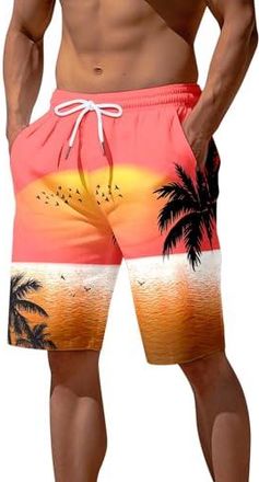 Generic Maillot de Bain Homme Pantalon de Plage Imprim&eacute; 3D Pantalons de Plage Coucher de Soleil Imprim&eacute; Short D&eacute;contract&eacute;, Orange, XXL
