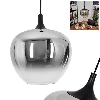 HOFSTEIN H&auml;ngeleuchte Azurara, H&auml;ngelampe aus Metall/Glas in Schwarz/Rauchfarben/Klar, Leuchte 1-flammig im Vintage/Retro Design mit Schirm aus Glas (&Oslash; 29 cm),