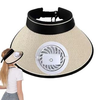 Generico Chapeau de soleil avec ventilateur pour femme - Chapeau avec protection solaire, large visi&egrave;re pour jardin, golf, randonn&eacute;e, voyage, accessoire rafra&icirc;