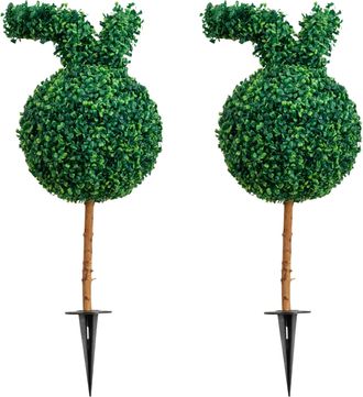 Nearly Natural 0,6m UV-best&auml;ndiger k&uuml;nstlicher Osterhase Buchsbaum-Formschnitt mit integriertem Erdspie&szlig; (Indoor/Outdoor) - 2er Set