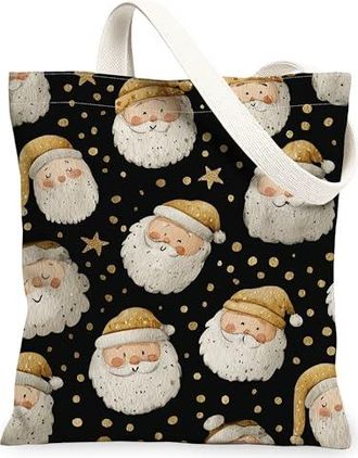 Generic Sacs fourre-tout en toile motif P&egrave;re No&euml;l festif r&eacute;utilisables, l&eacute;gers et lavables avec bandouli&egrave;re pour le shopping, les voyages, la plage, 33 x 38,1