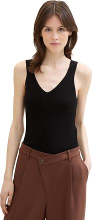 Tom Tailor Damen Basic Strick-Top mit Struktur, deep black, XXL