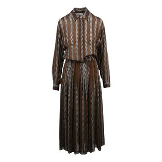 Crida Milano Langes Plissee-Voile-Kleid - - Dresses - Damen - Braun - XS